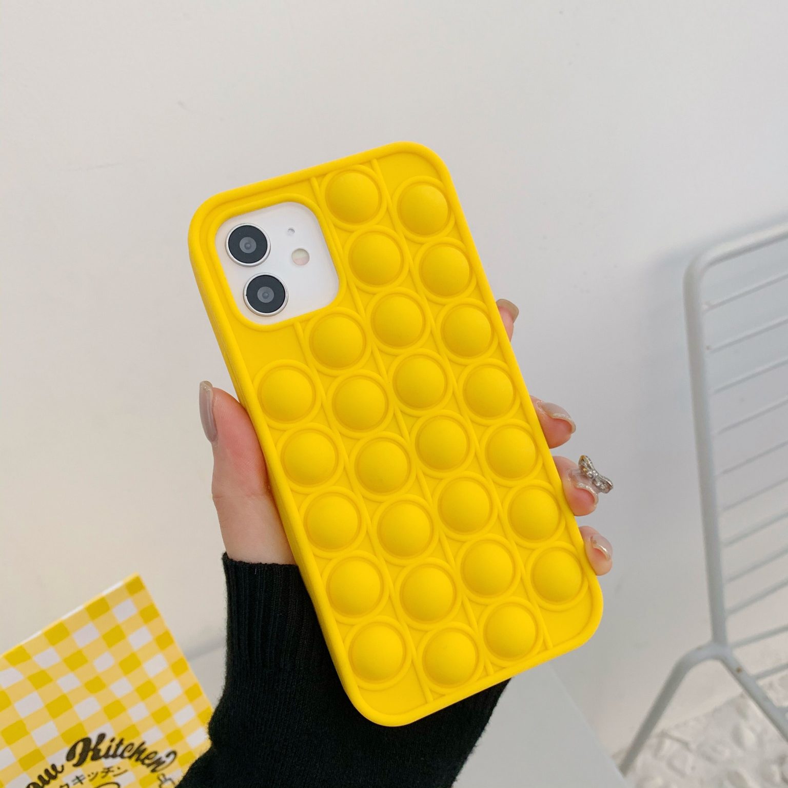 Popping Fidget Anti Stress Yellow Silicone Phone Case For iPhone ...